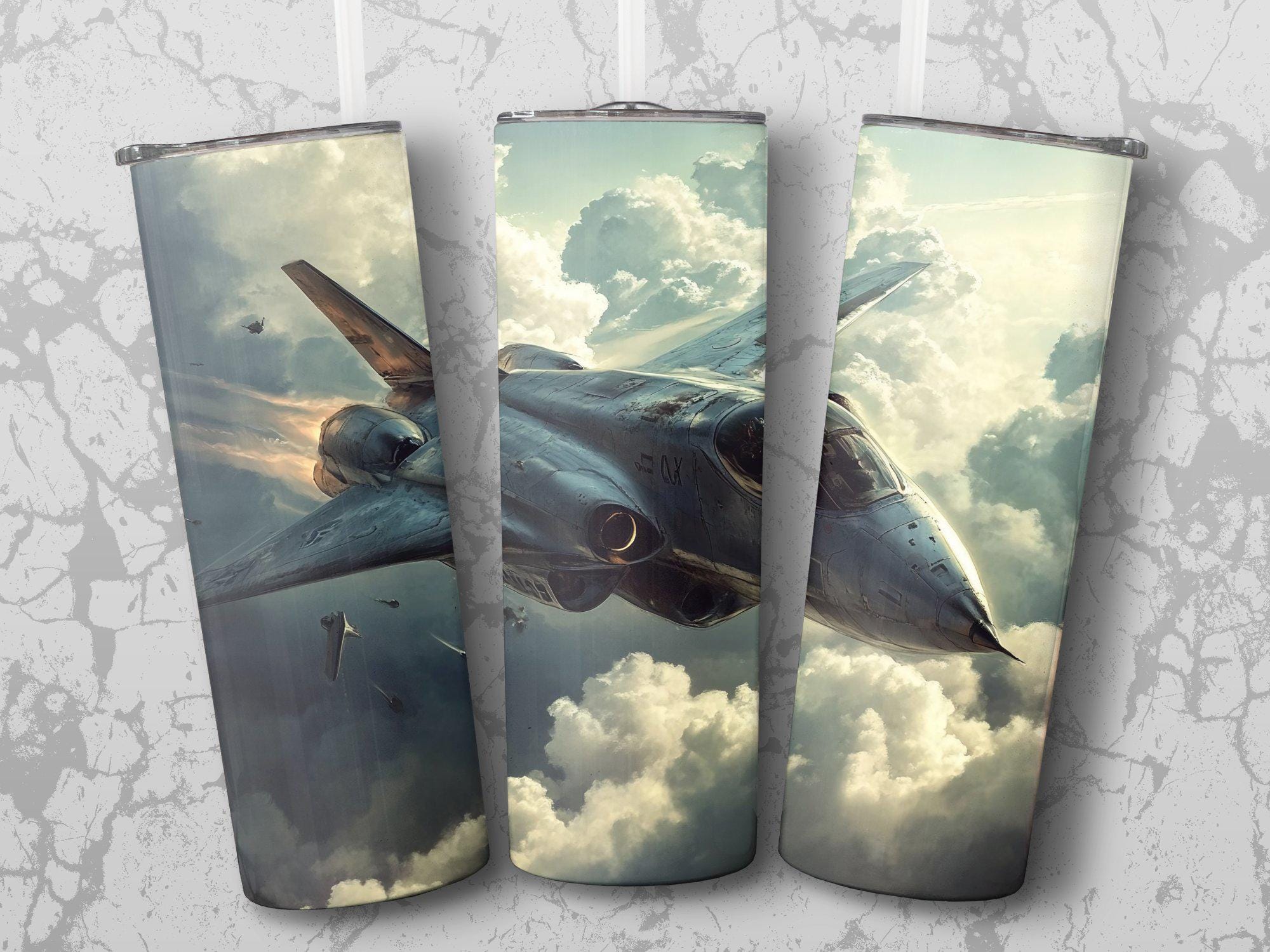 Fighter Jet Digital Art Tumbler Wrap PNG SVG, Airplane Tumbler Wrap ...