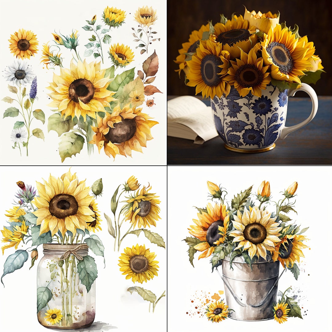 Watercolor Sunflower Clipart, Fall Flower, Floral Bouquet in PNG ...