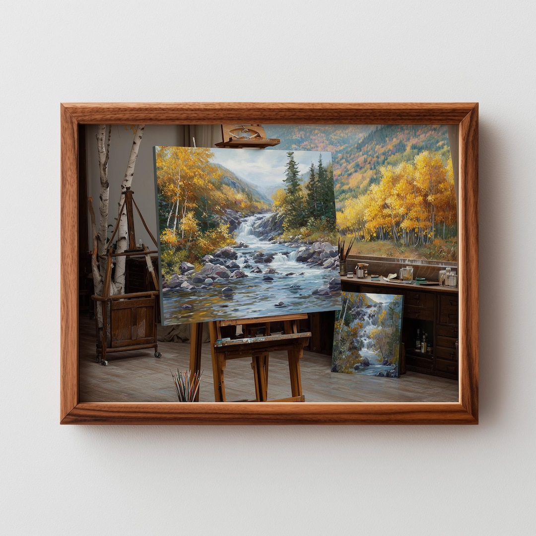 Autumn River Landscape Printable - Rustic Fall Wall Art, Flowing ...