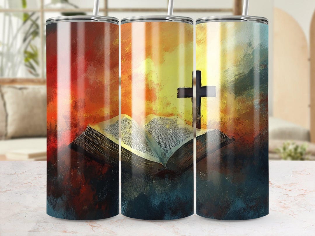 Bible Art Cross Painting, Religious Digital Art, Christian Art Tumbler ...