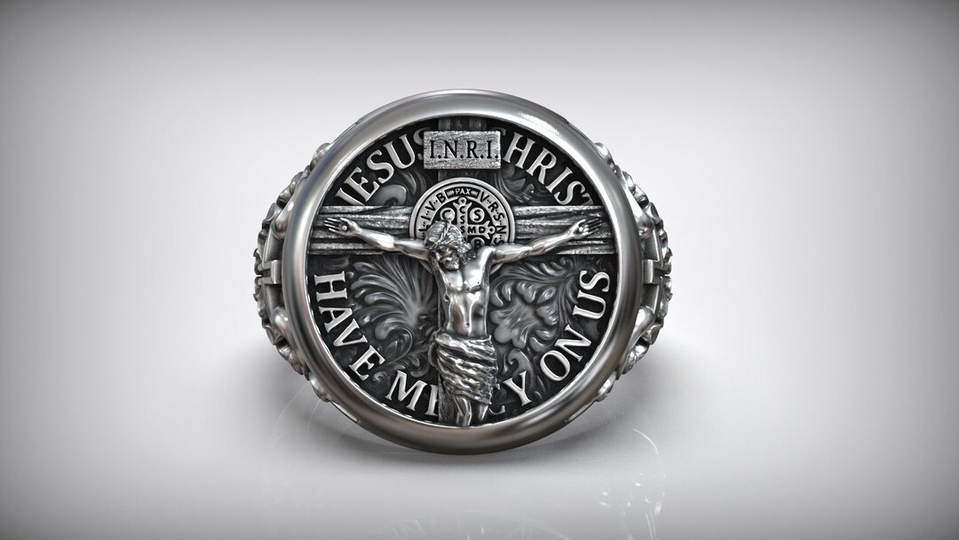 Jesus Christ Catholic Cross Crucifixion Signet Ring 925 - Etsy