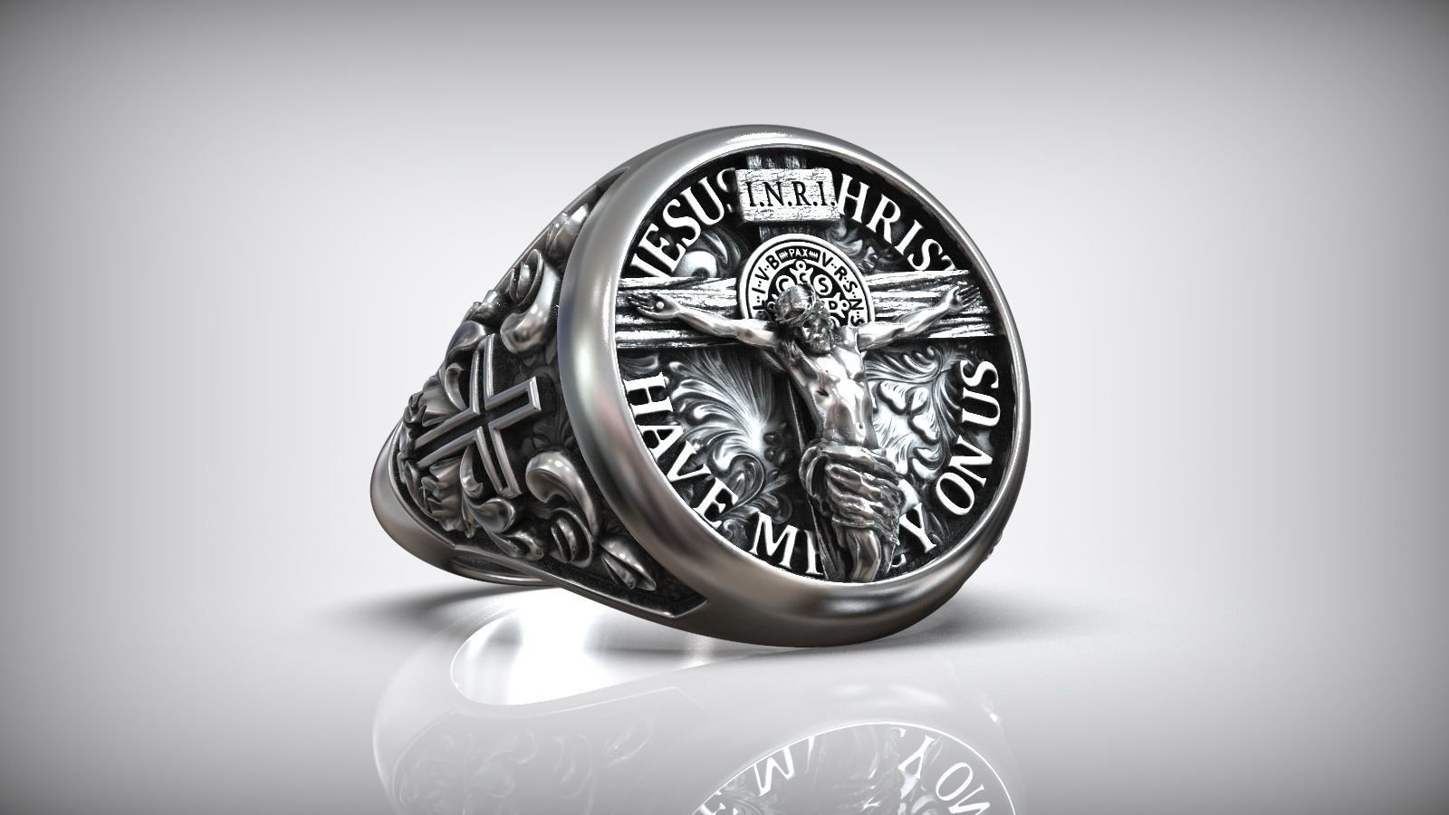 Jesus Christ Catholic Cross Crucifixion Signet Ring 925 - Etsy