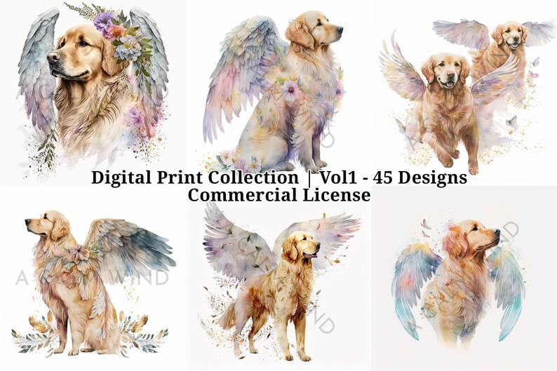 Vol 1 Golden Retriever Angel Digital Print Collection 45 Unique Designs ...