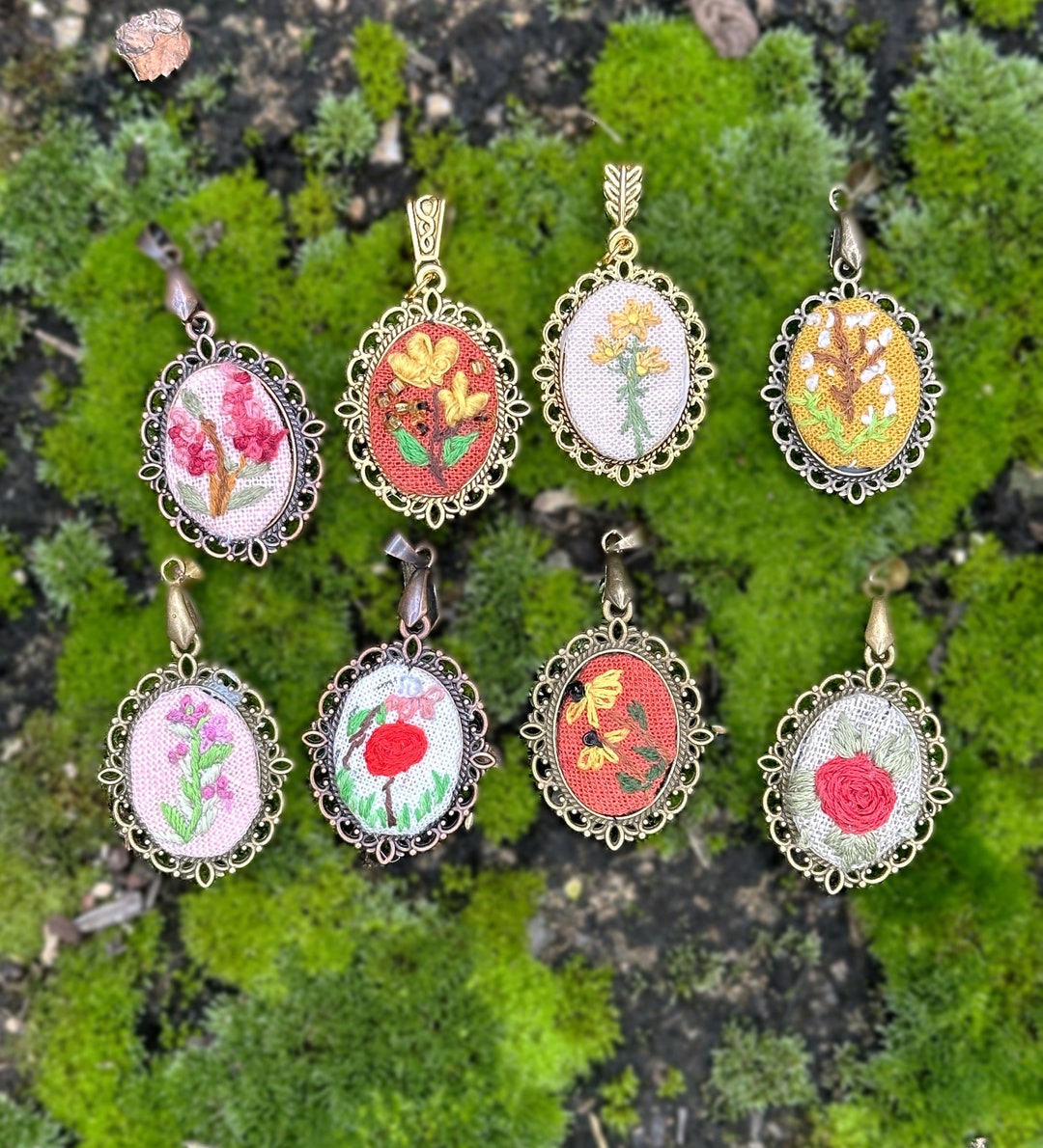 Hand Embroidered Pendants - Etsy