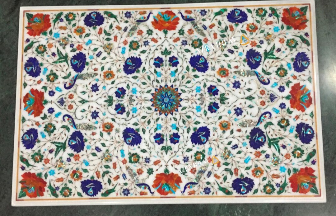 12x24 Inches Marble Dining Table Lapis Lazuli Stone Inlay Work Coffee ...