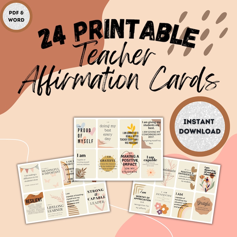 Teacher Affirmation Cards | Preschool Teacher Self Care Gifts | End of ...