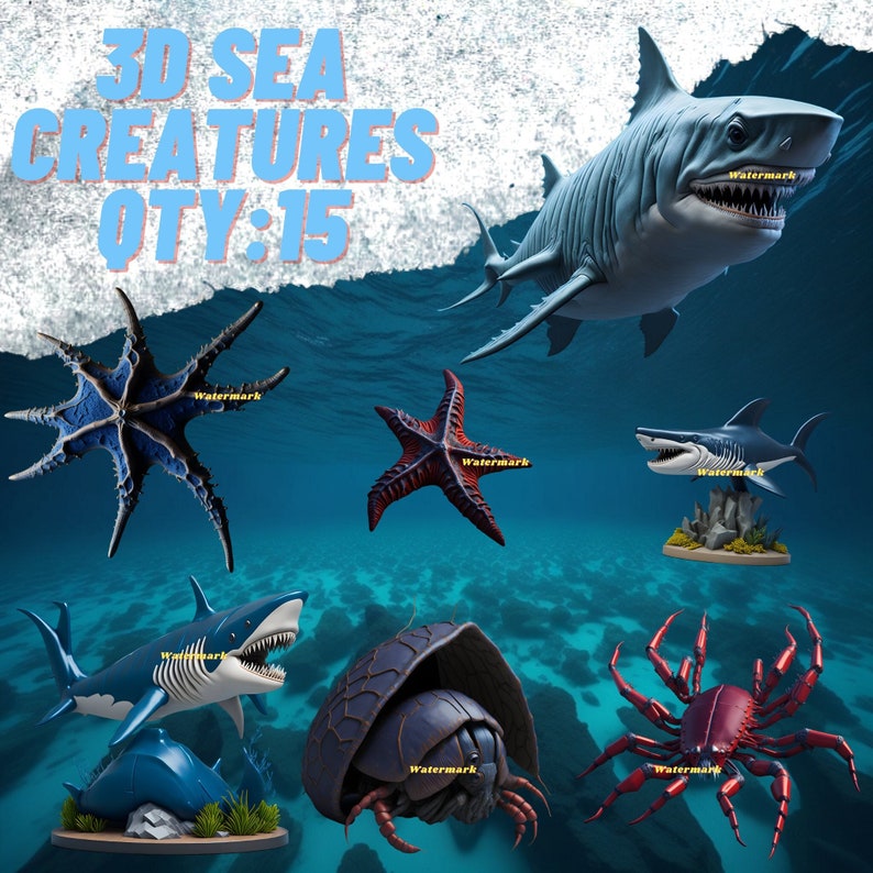 3D Sea Creatures Clipart Stickers - 3D Sea Creatures Collection - 10 ...
