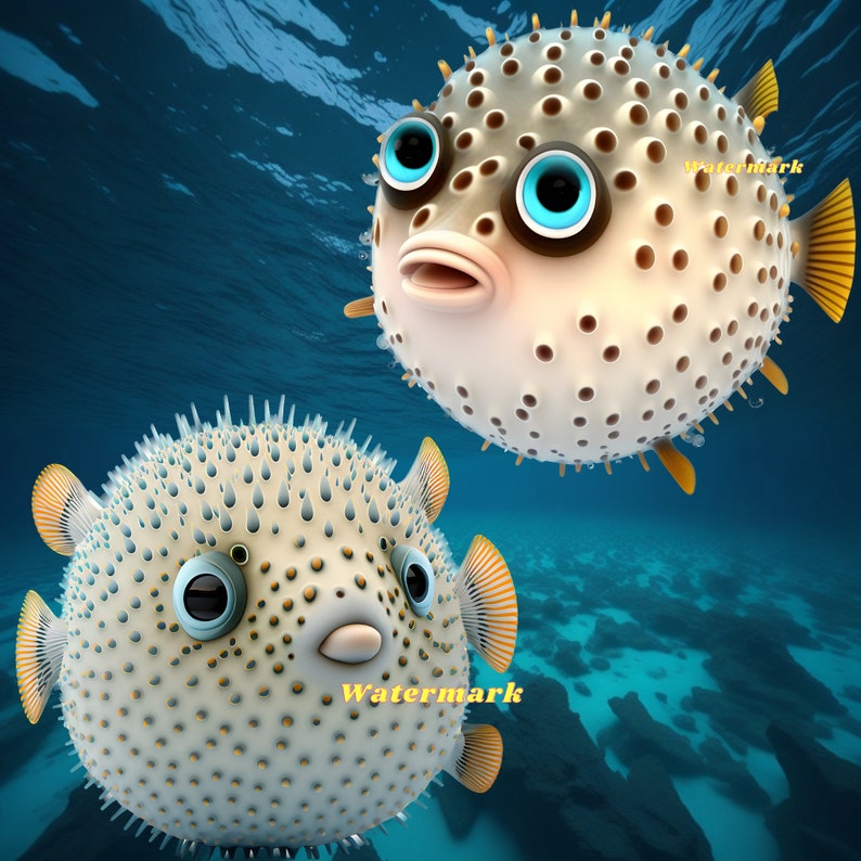 3D Puffer Fish Clipart Stickers - 3D Fish Collection - 12 Pack - High ...