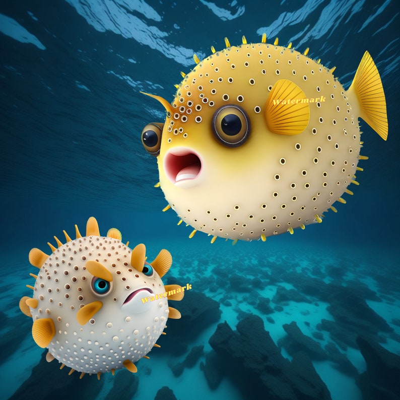 3D Puffer Fish Clipart Stickers - 3D Fish Collection - 12 Pack - High ...