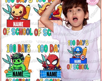 Superhero 100 Days of School PNG, School 100th Day Cartoon Shirt Png ...