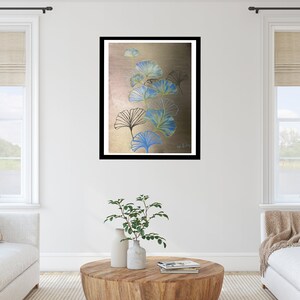 Azure Gingko Printable Blue Green Gingko Leaves on a Black Background ...