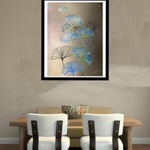 Azure Gingko Printable Blue Green Gingko Leaves on a Black Background ...