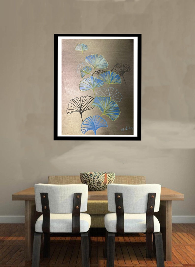 Azure Gingko Printable Blue Green Gingko Leaves on a Black Background ...