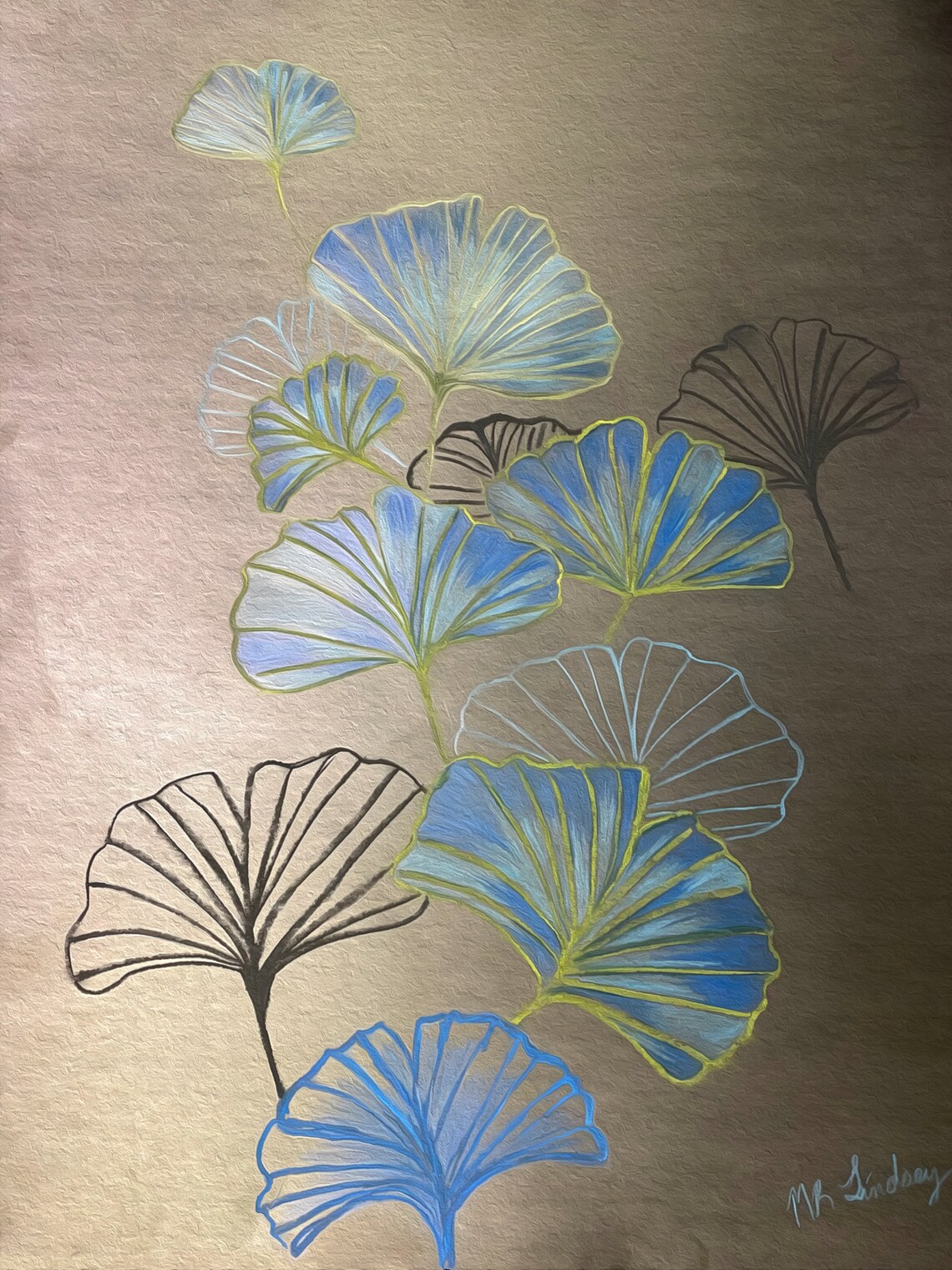 Azure Gingko Printable Blue Green Gingko Leaves on a Black Background ...