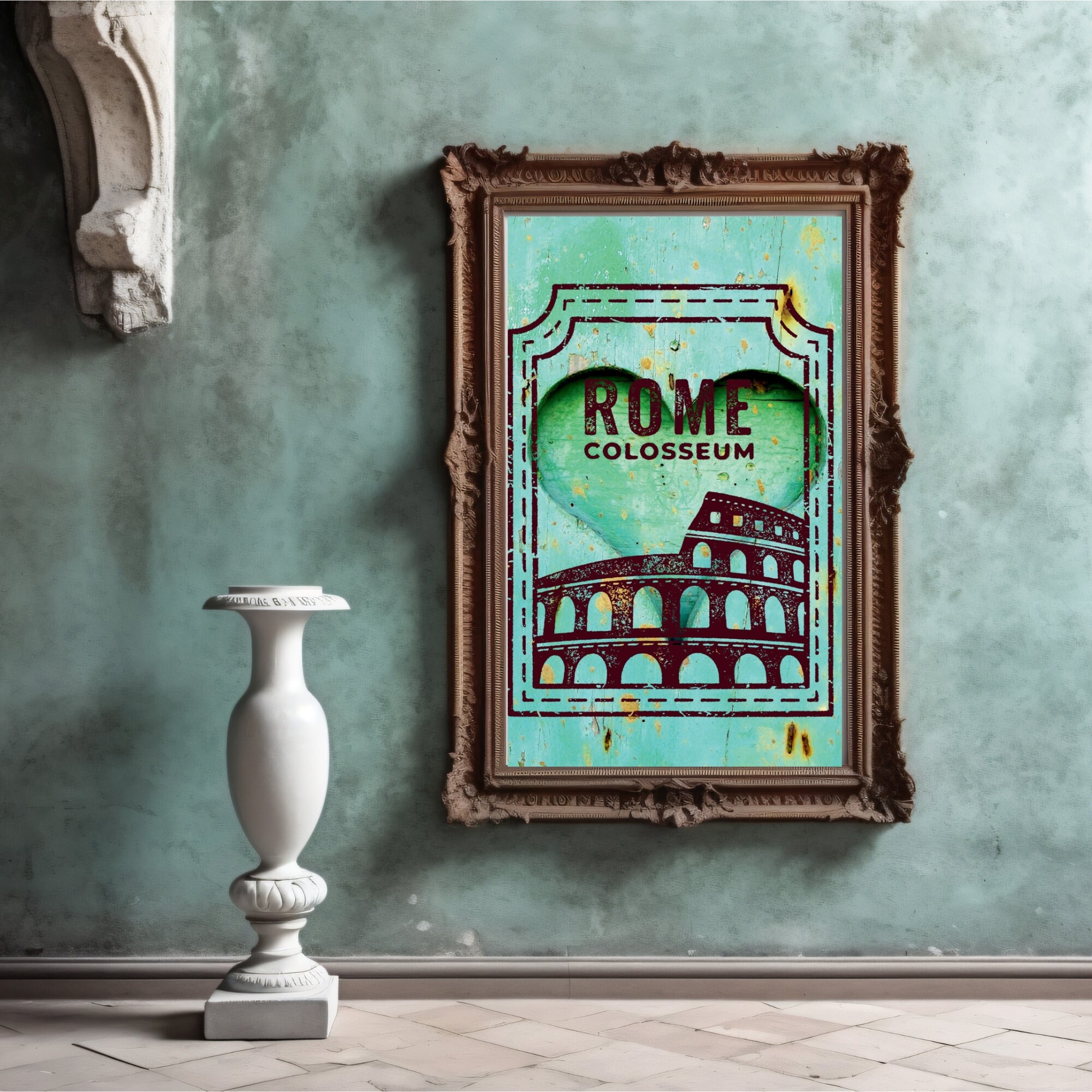 Colosseum, Rome Wall Art, Heart Shapes, Italy Wall Art, Turquoise Art ...