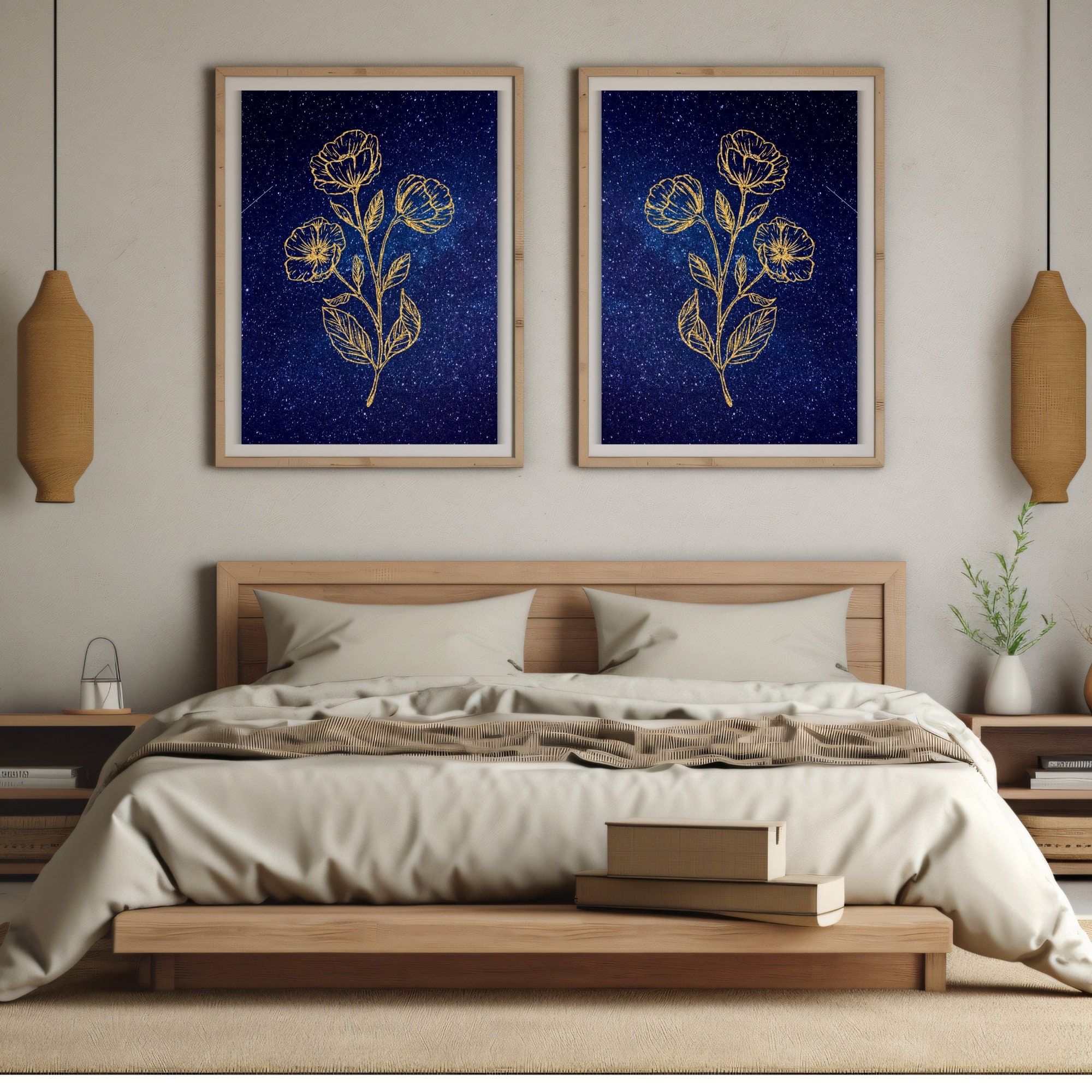 Floral Art Sketch Starry Night Botanical Art Flower Print - Etsy