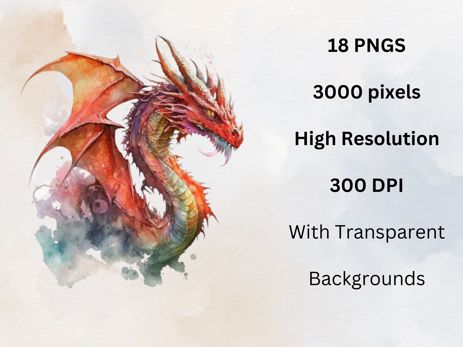 18 Watercolor Dragon Pngs - Instant Download, Fantasy Clip Art, Magic ...
