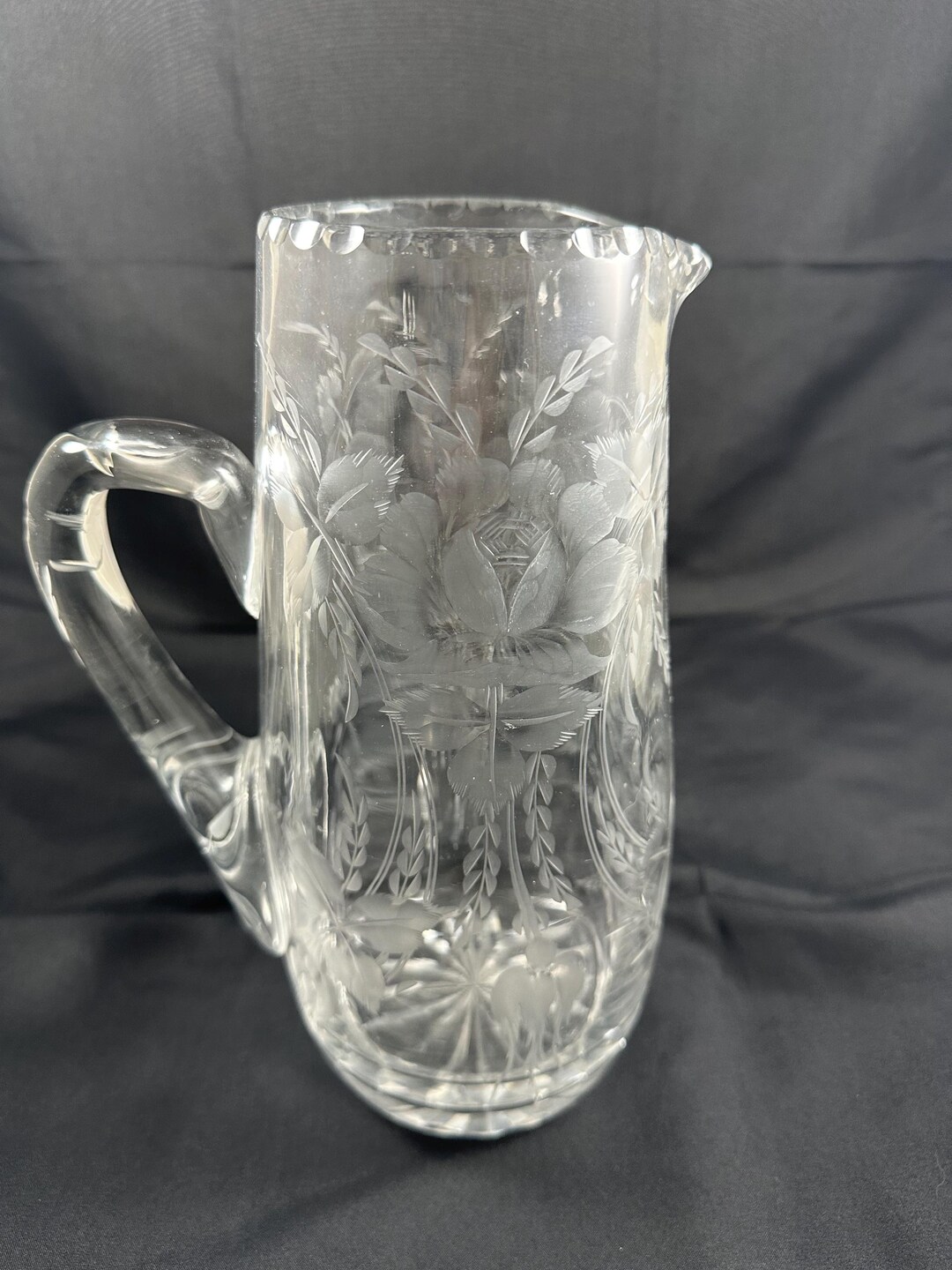 Antique American Brilliant Cut Glass Roses Pitcher - Etsy