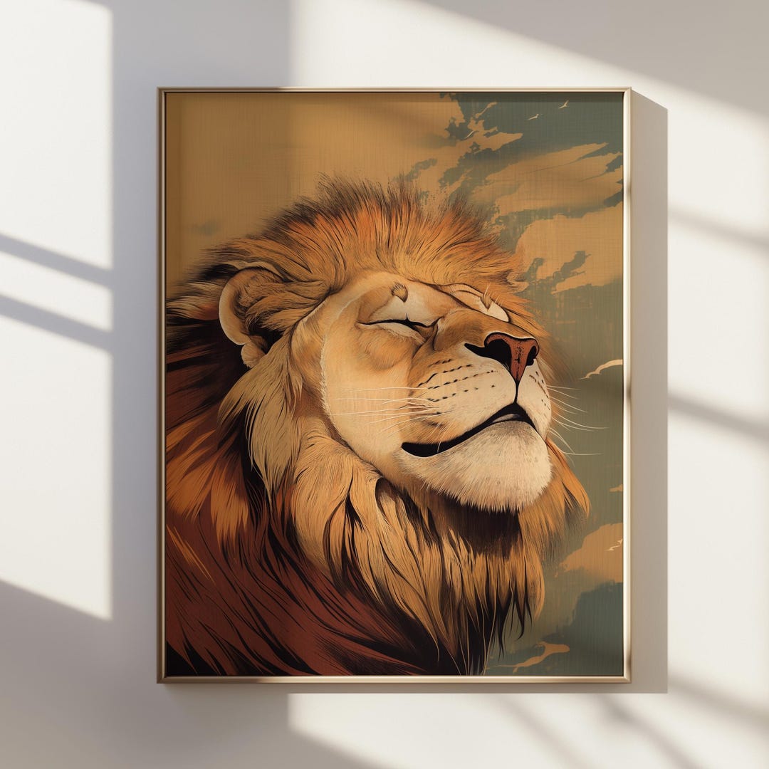 Ukiyo-e Lion Art Print: Smiling Lion Portrait (digital Download) - Etsy