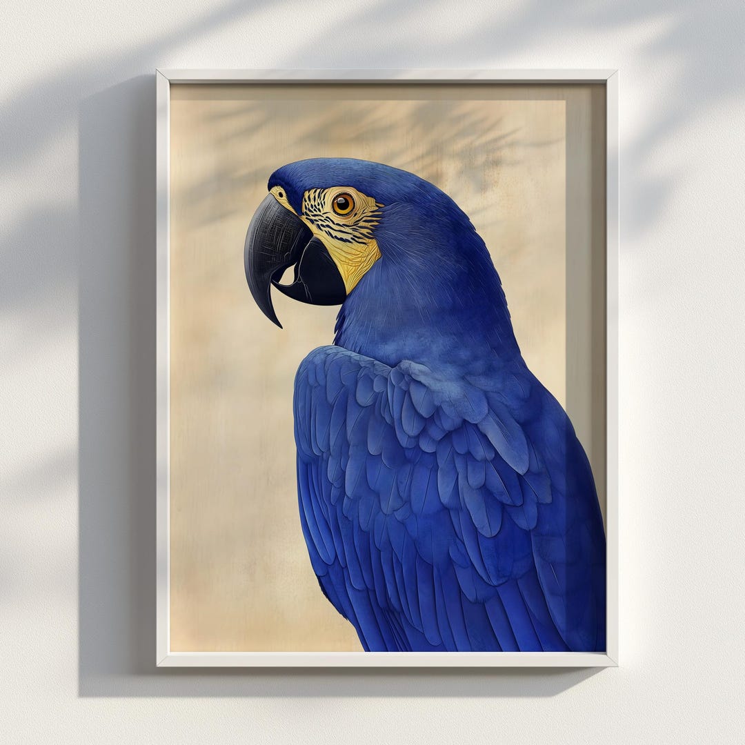 Ukiyo-e Hyacinth Macaw Print: Japanese Ink Parrot Portrait (digital ...
