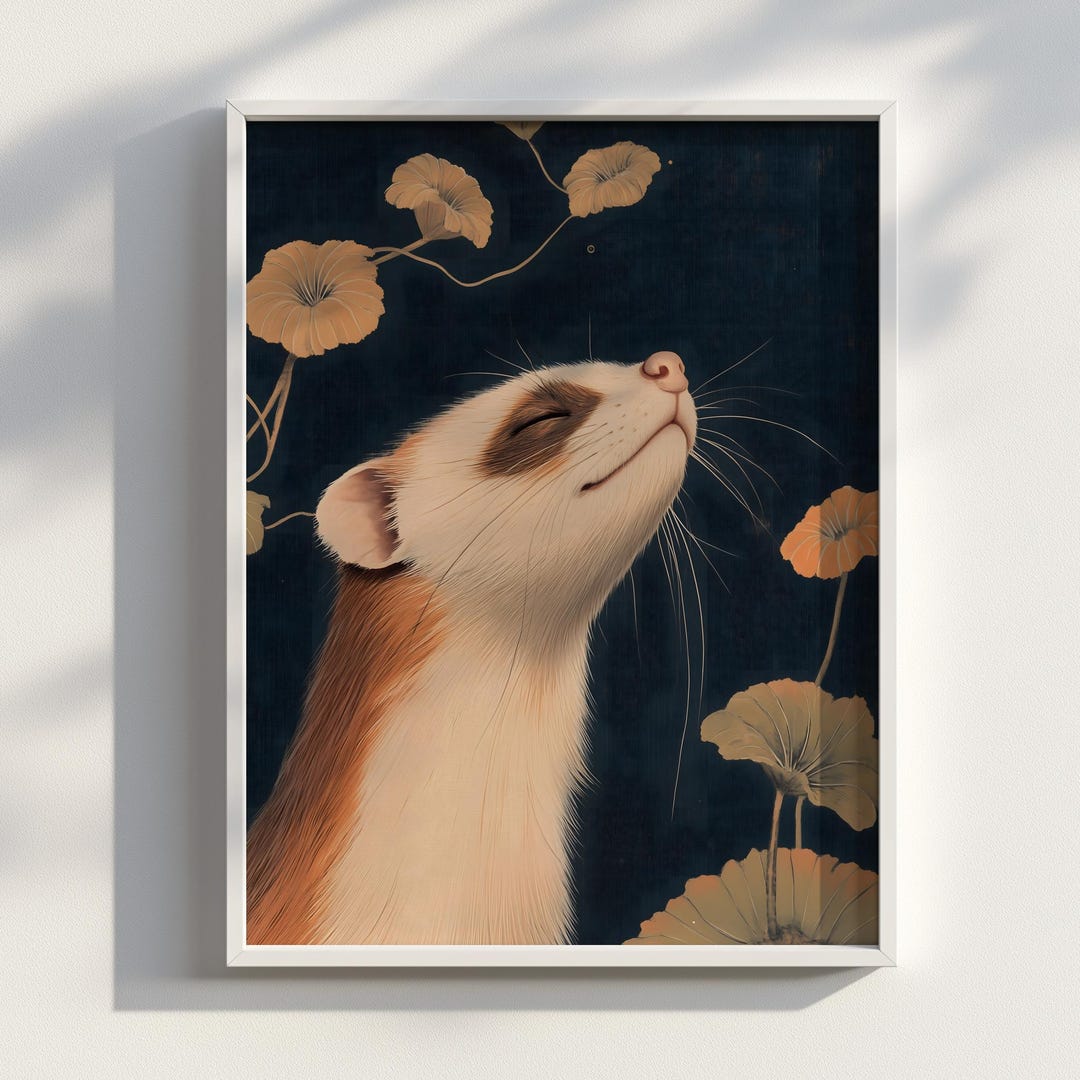 Ukiyo-e Ferret Portrait: Japanese Floral Animal | Digital Download ...