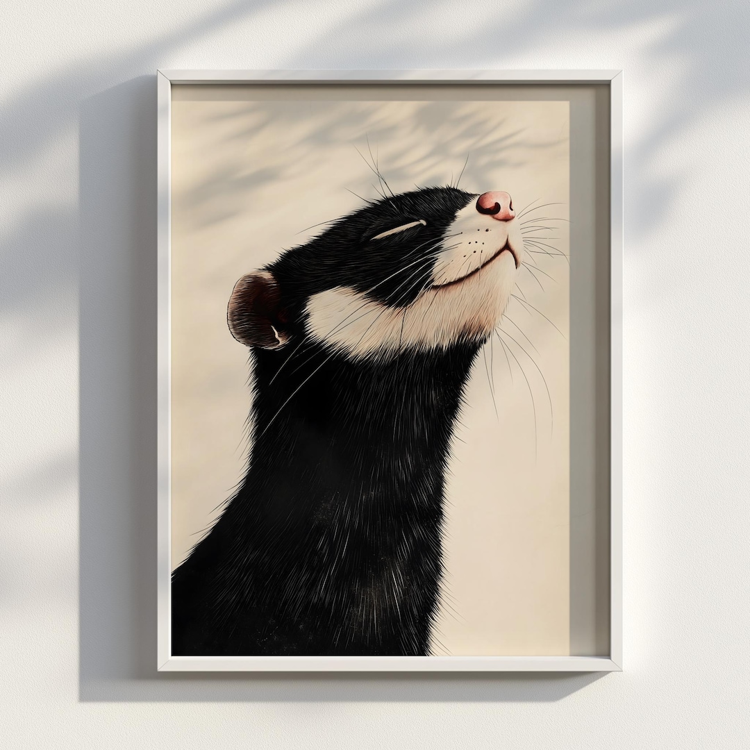 Smiling Ferret Ukiyo-e Portrait: Japanese Ink Art Print (digital ...