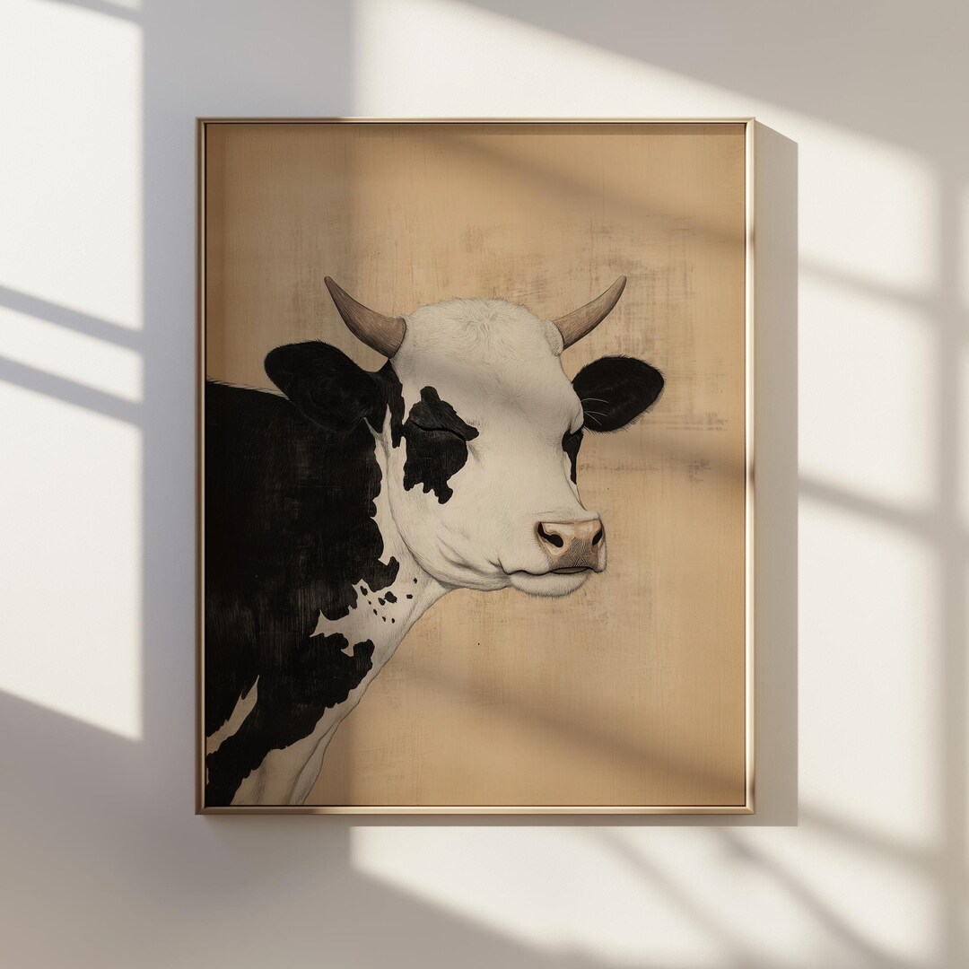 Ukiyo-e Cow Portrait: Minimalist Japanese Animal Art (digital Download ...