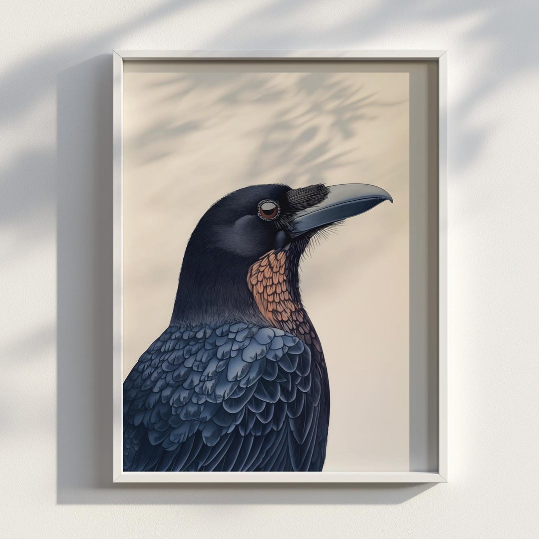 Midnight Watcher – Ukiyo-e Raven Portrait, Japanese Ink Style Bird Art ...