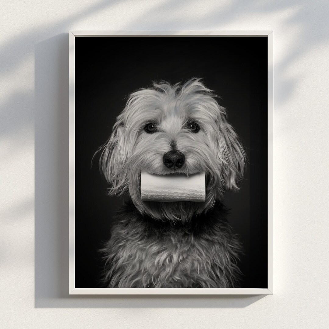 Shaggy Dog Toilet Paper B&W Portrait | Funny Washroom Decor, Whimsical ...