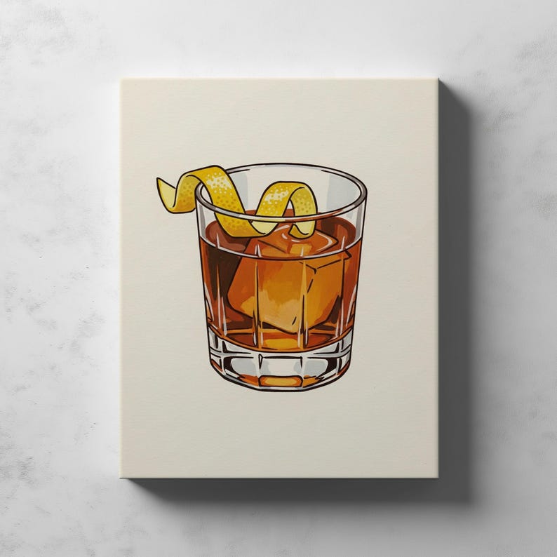 Sazerac Cocktail Print | Mid Century Beverage Illustration | Digital ...