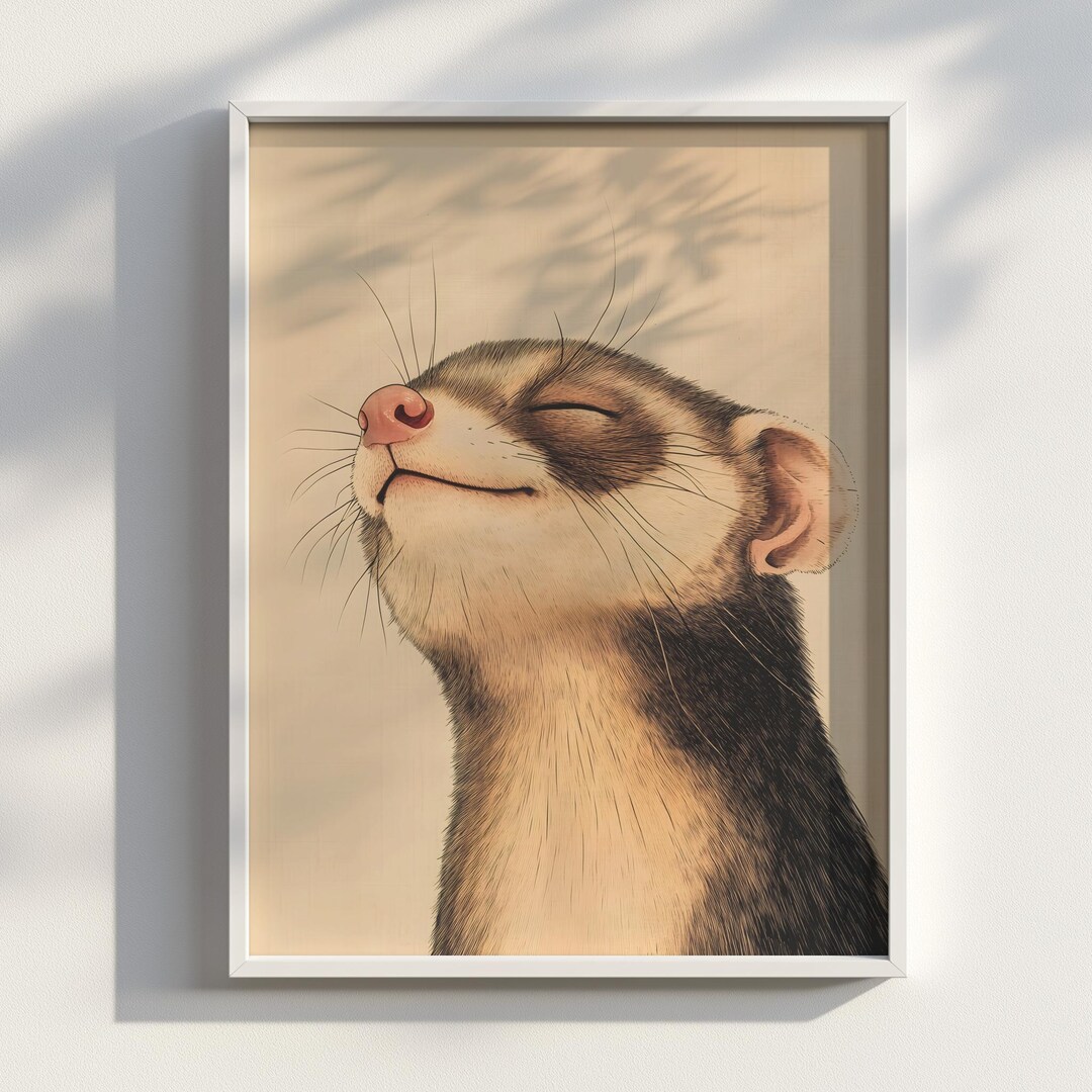 Ukiyo-e Ferret Portrait Print: Japanese Ink Pet Art (digital Wall Art ...