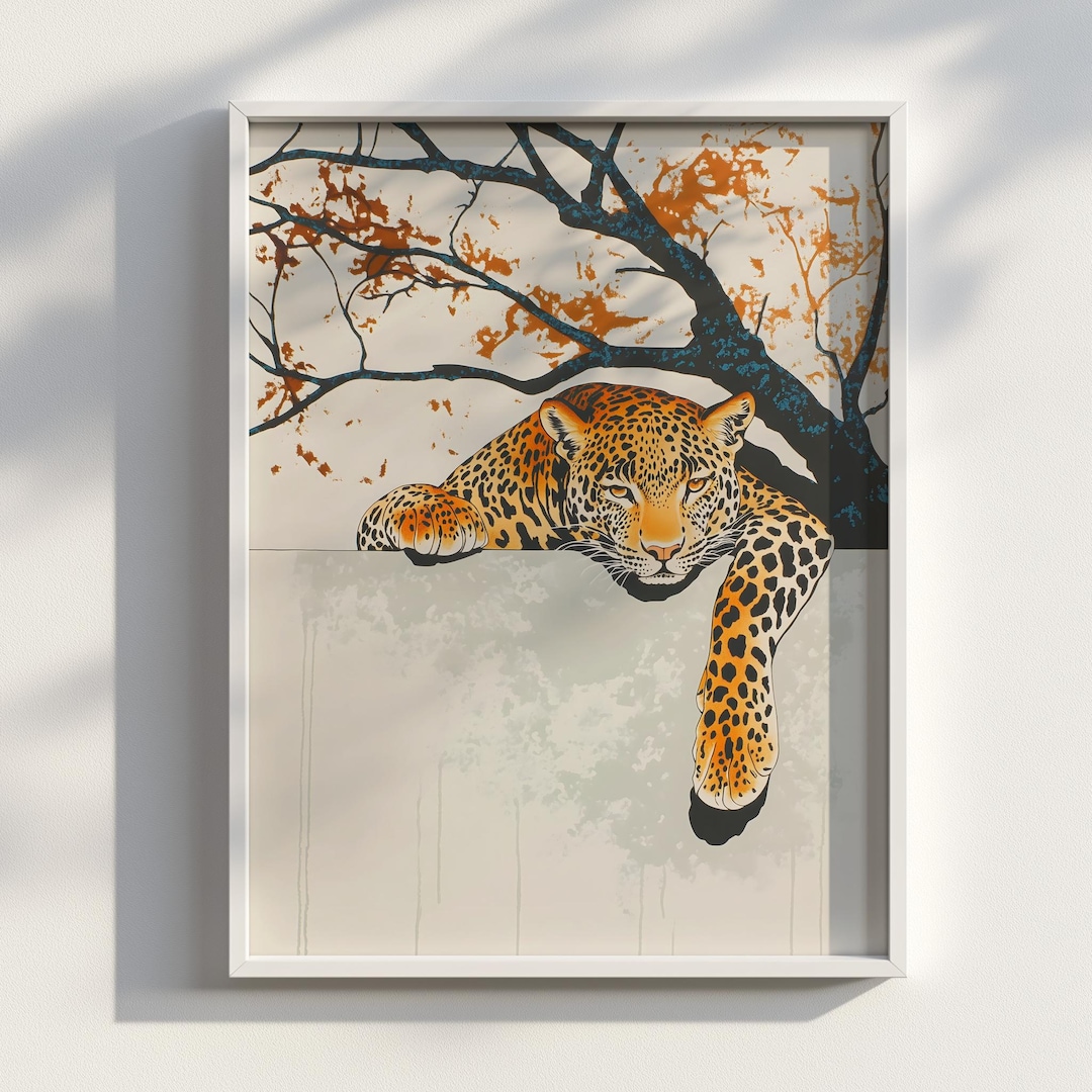 Vintage Leopard Lithograph Print: Minimalist Wildlife Art (digital ...