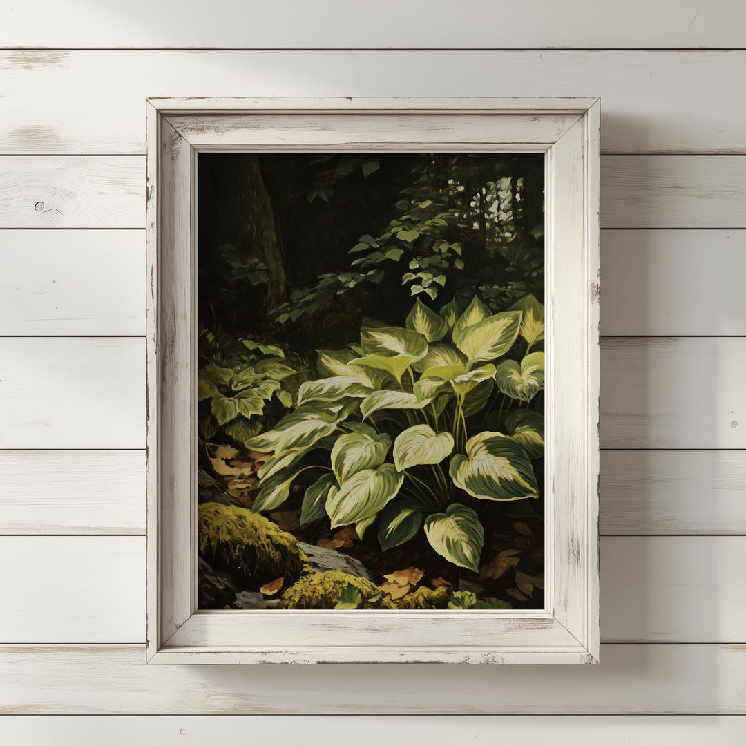 Hostas on a Forest Floor - Digital Art Print, Lush Botanical Wall Decor ...