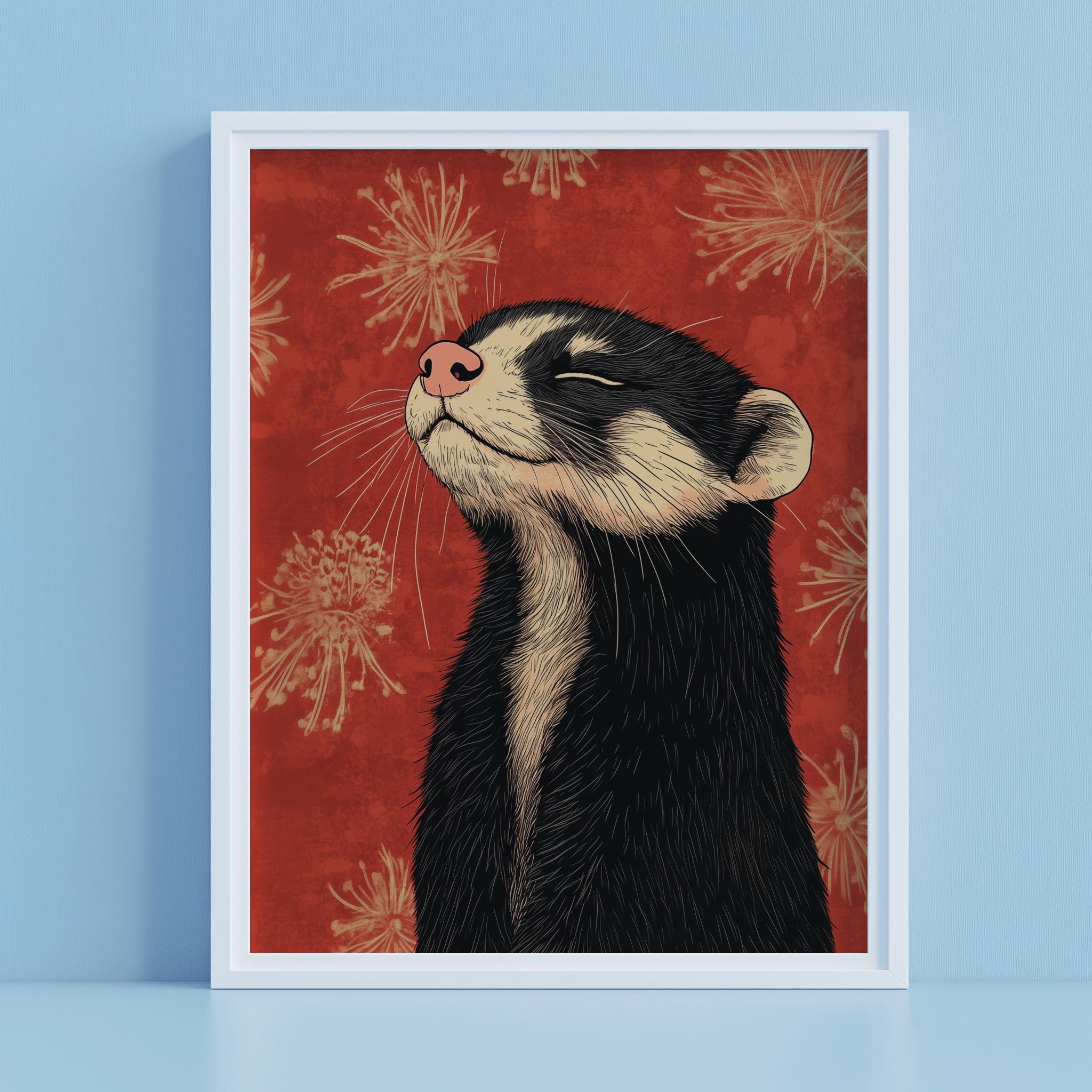 Ukiyo-e Ferret Art Print Japanese Style Digital Download Cute Ferret ...
