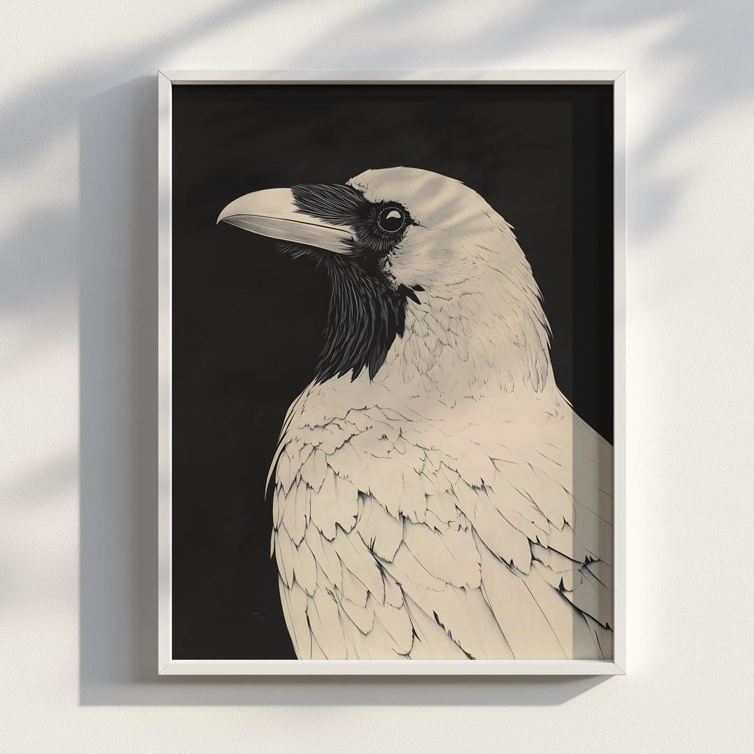 White Raven Close-up Ukiyo-e Print – Japanese Bird Portrait Art ...