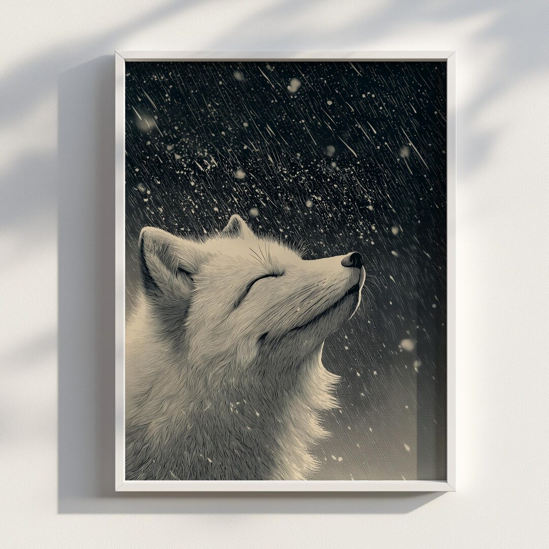 Ukiyoe Arctic Fox in the Snow | Printable Digital Download | Snowing ...