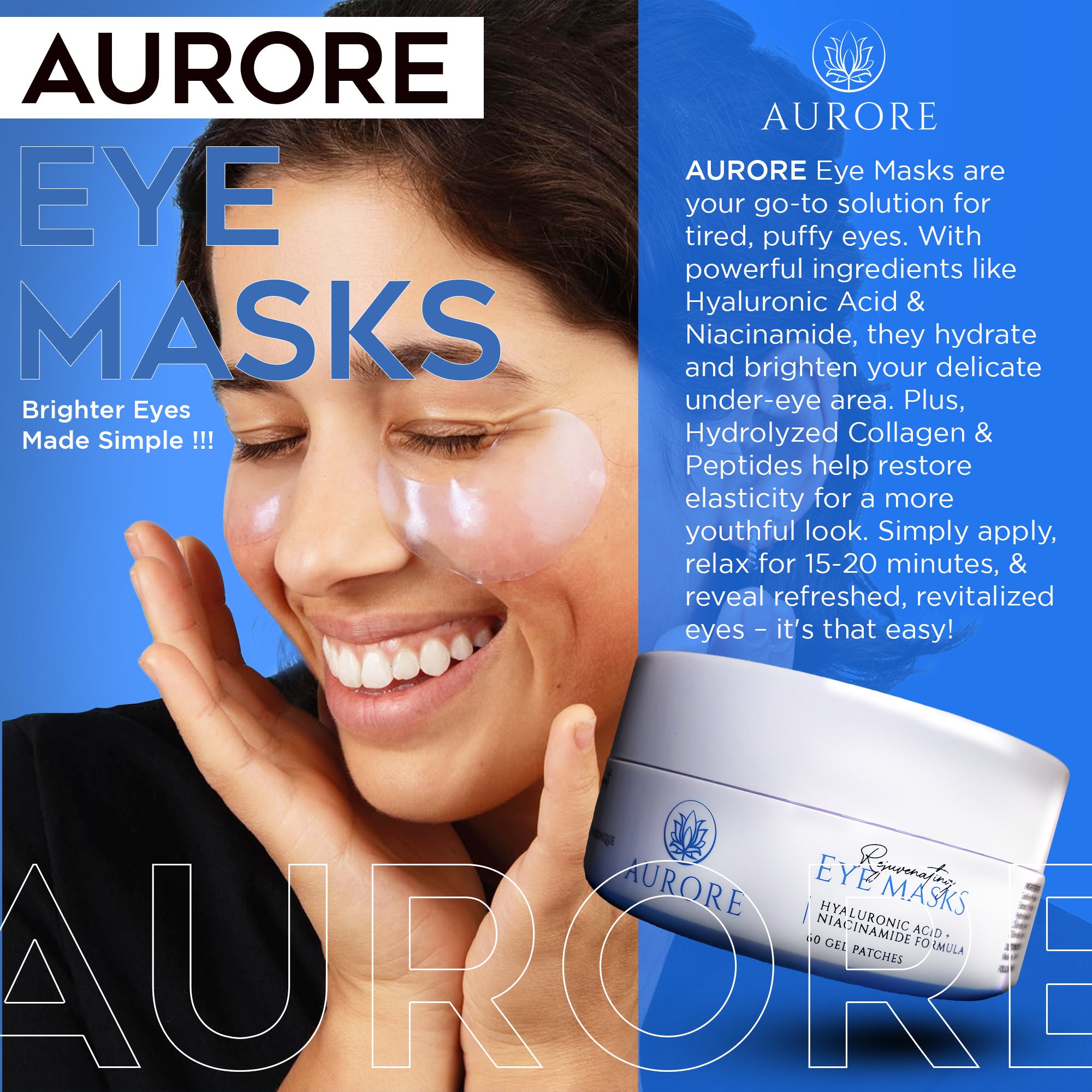 AURORE Under Eye Masks | Hyaluronic Acid & Niacinamide | 30 Pairs ...