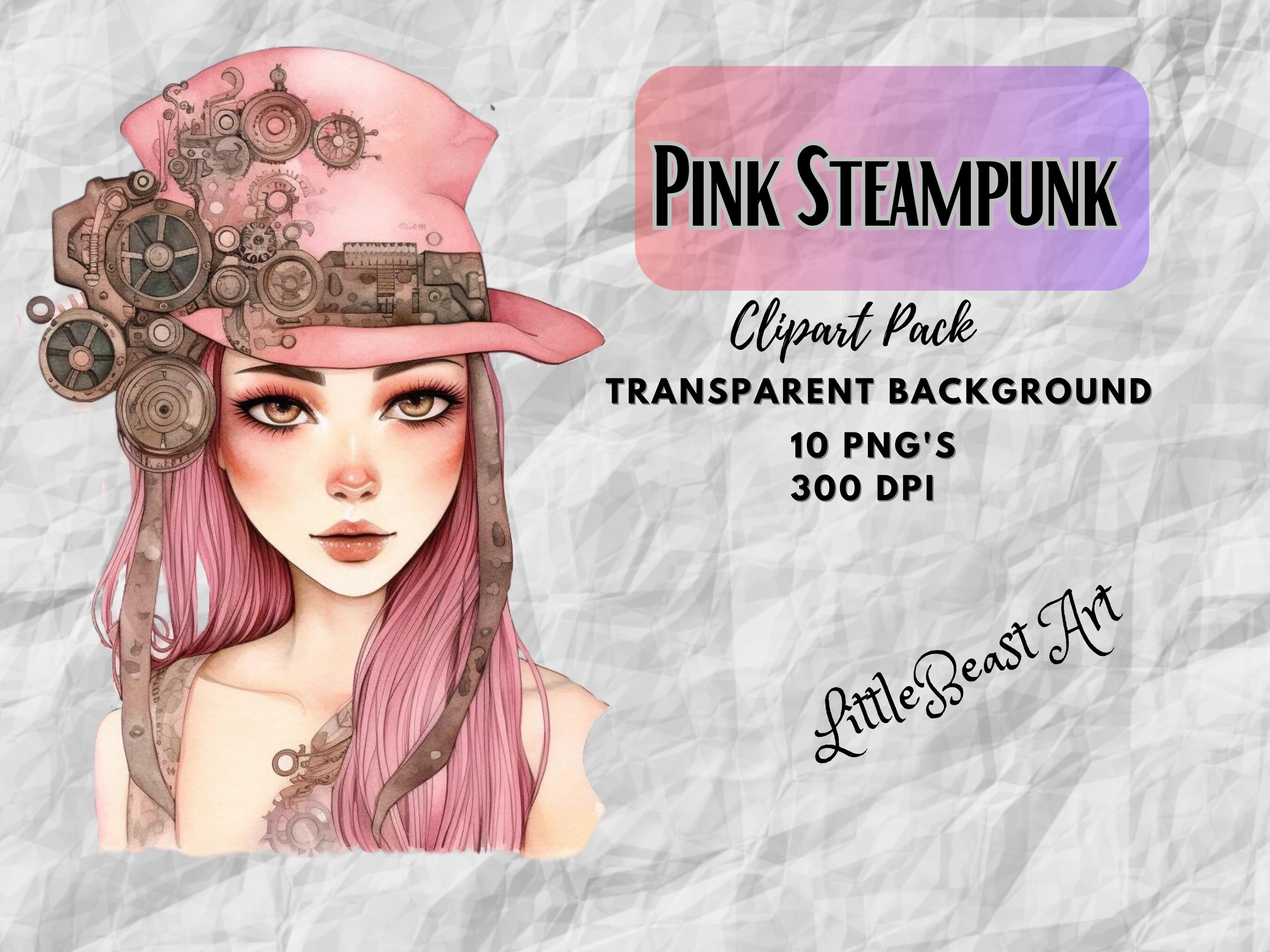 Watercolor Clipart Pink Steampunk Watercolor Steampunk PNG - Etsy