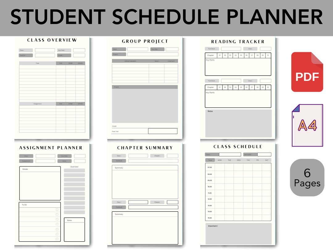 Student Planner, Printable Weekly Schedule, Academic Excellence ...