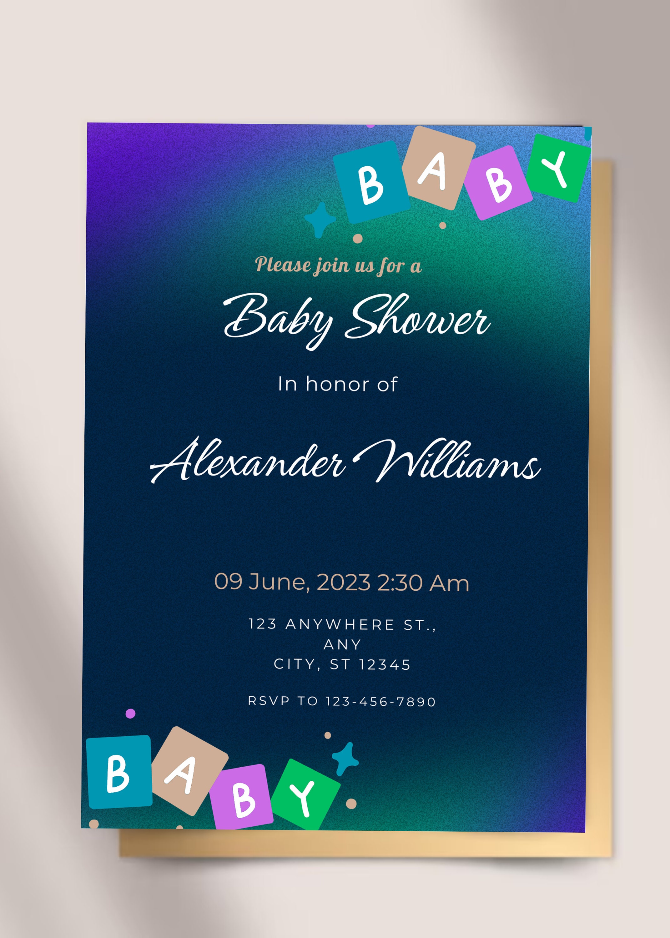 Blue Baby Shower Invitation Card Template Digital Baby Shower - Etsy