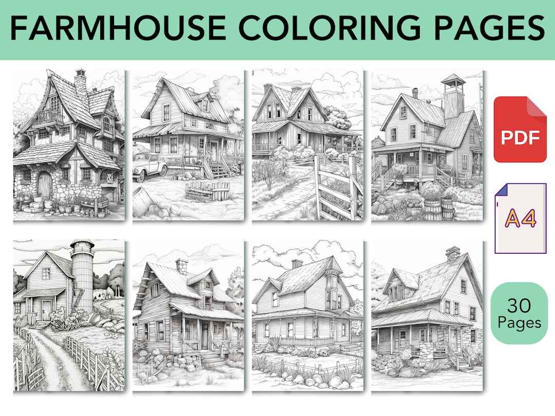 Rustic Farmhouse Coloring, Digital Download, Kids and Adults Coloring ...