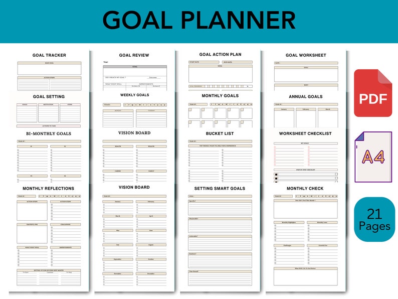 Goal Planner, Goals Tracker, SMART Goal Setting Kit, Monthly Habits ...
