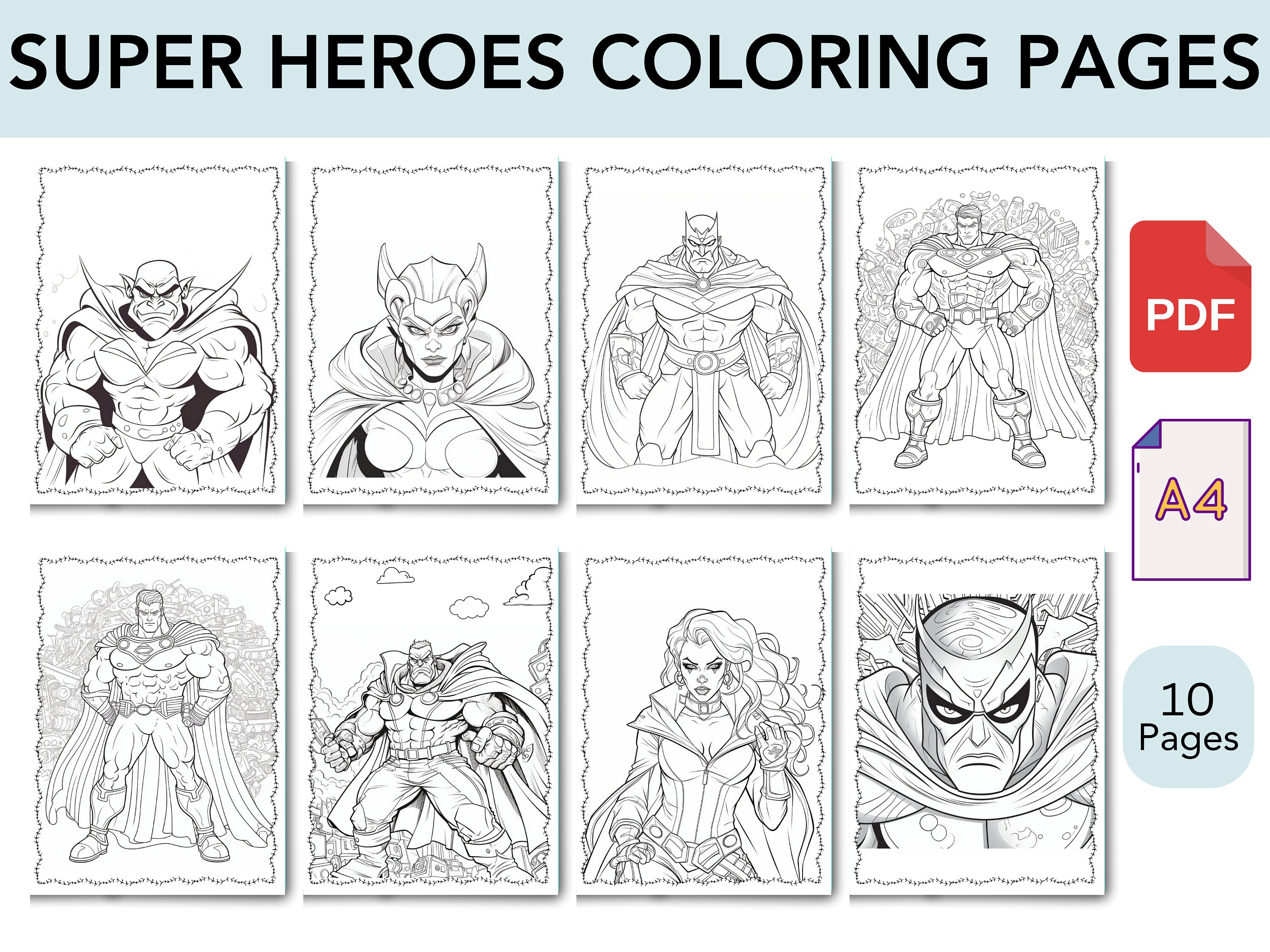 Super Heroes Coloring Pages, Digital Download, Kids Coloring Pages ...
