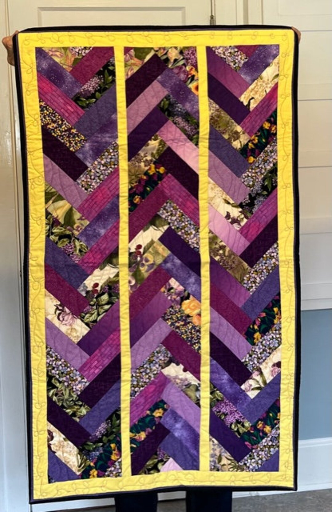 Purple Braid Table Runner/ Wall Hanging Quilt Measures 28 X 48 in Gorgeous Gold and Purple to ...