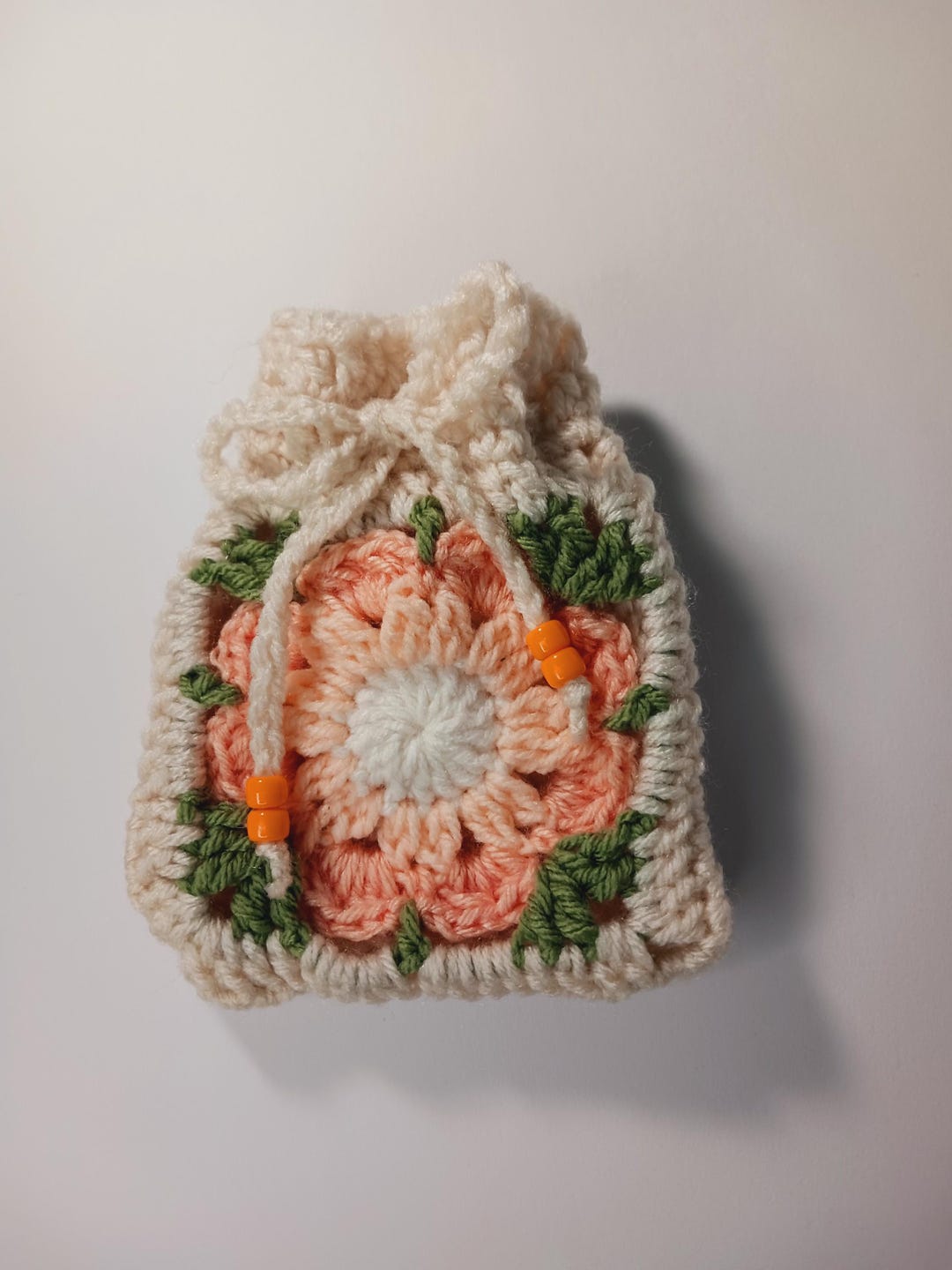 Crocheted Flower Drawstring Bag - Etsy