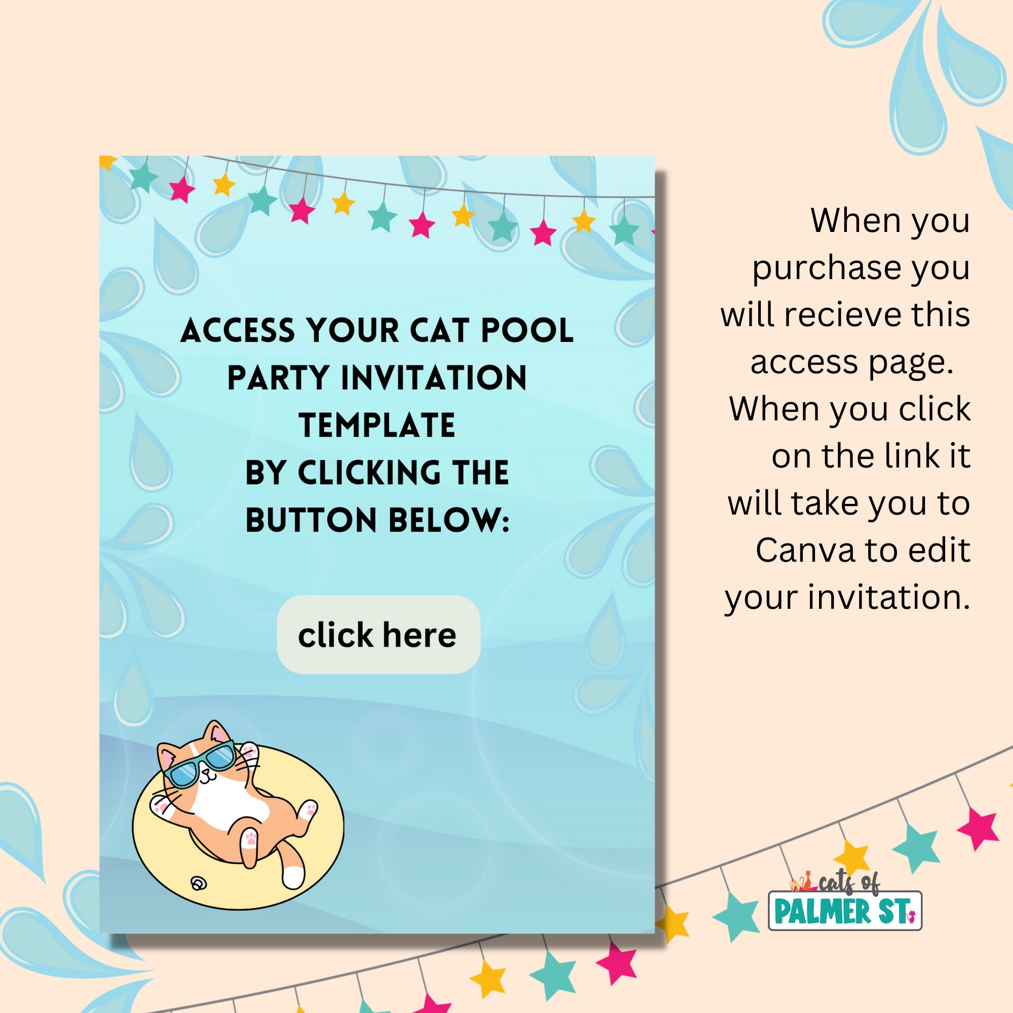 Editable Pool Party Birthday Invitation, Cat Summer Party Party Invite ...