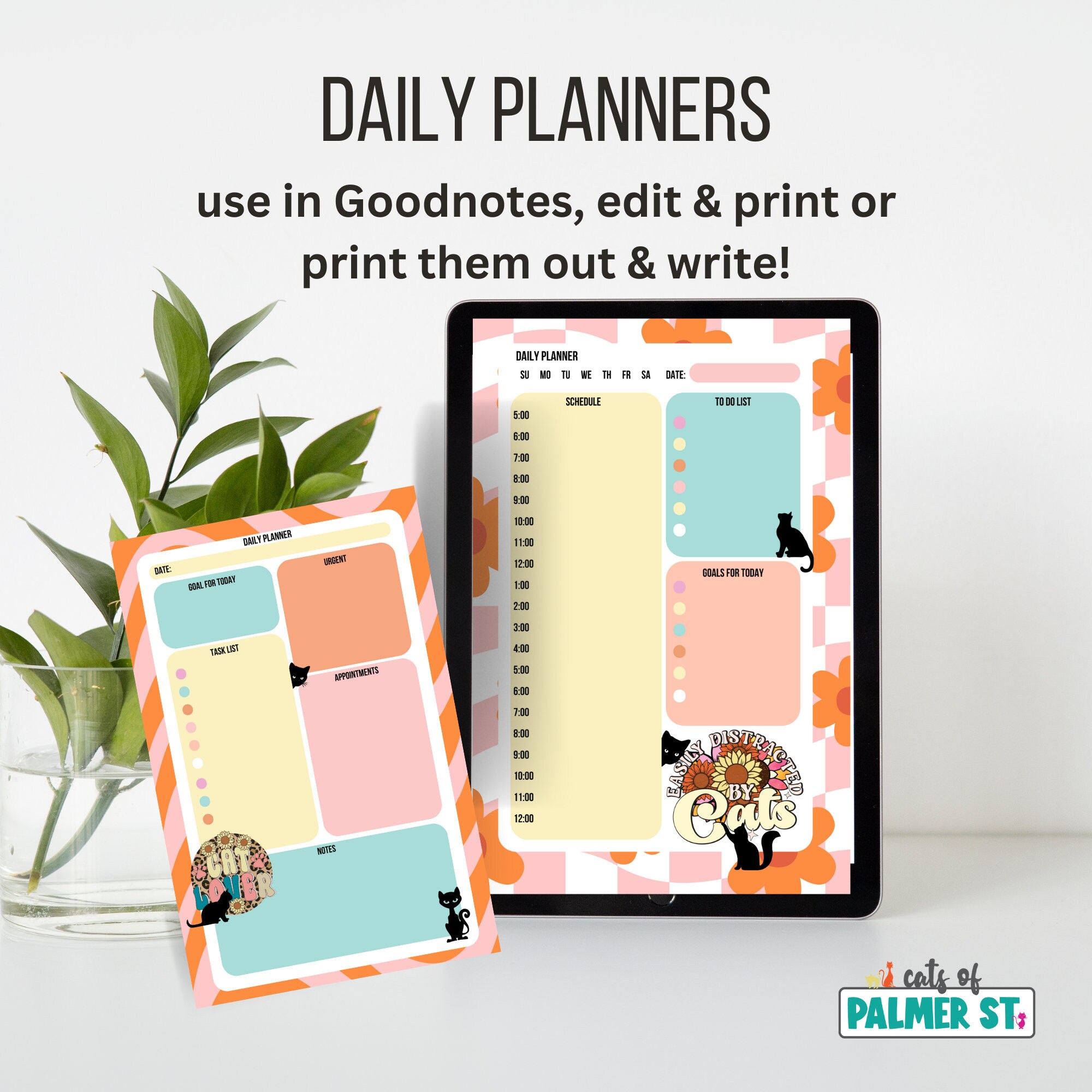 Editable Daily Planner, One Page Planner, Downloadable Planner, Hourly ...