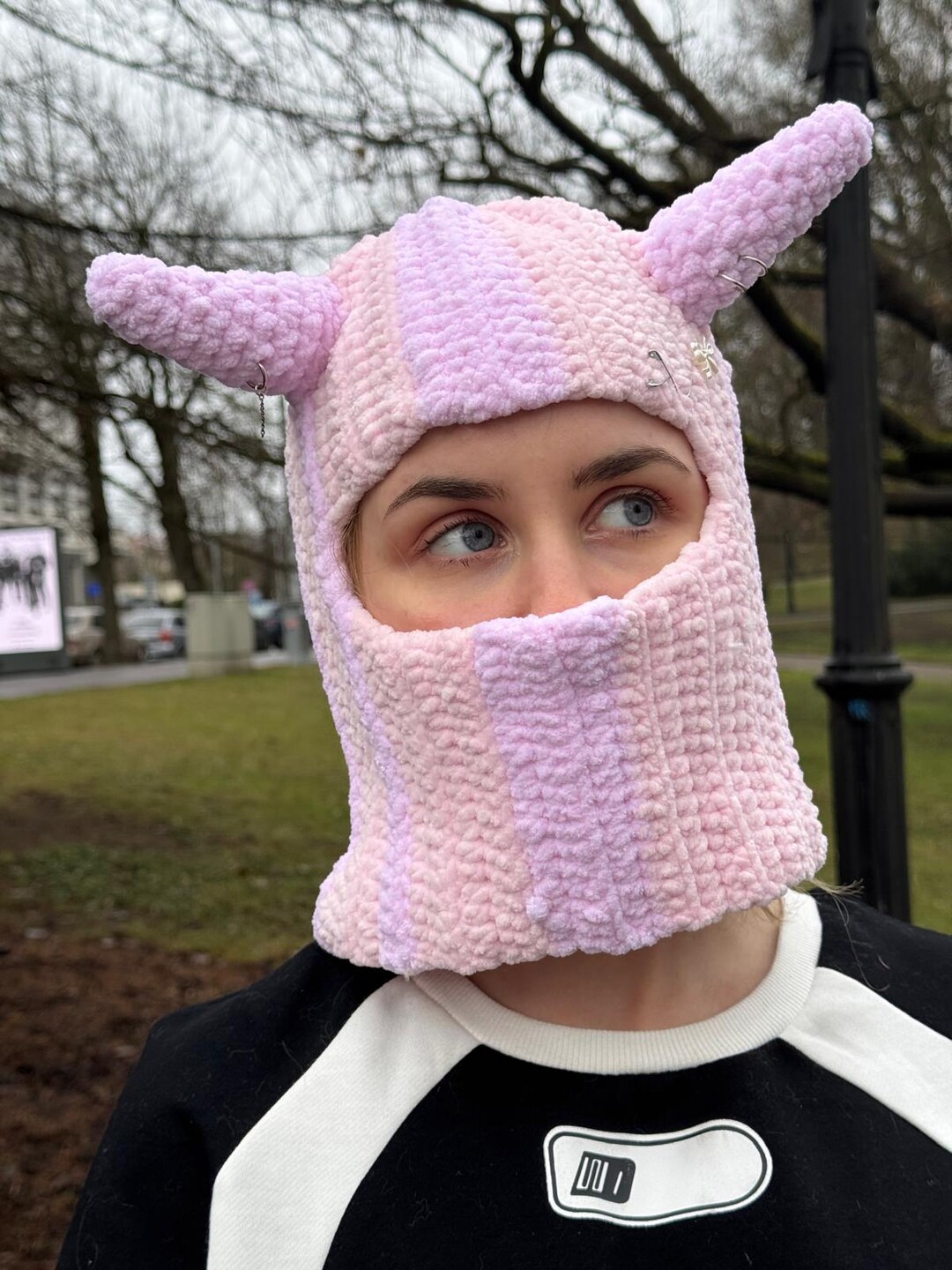 Balaclava With Two Horns, Crochet Balaclava, Fluffy Yarn, Cosplay ...