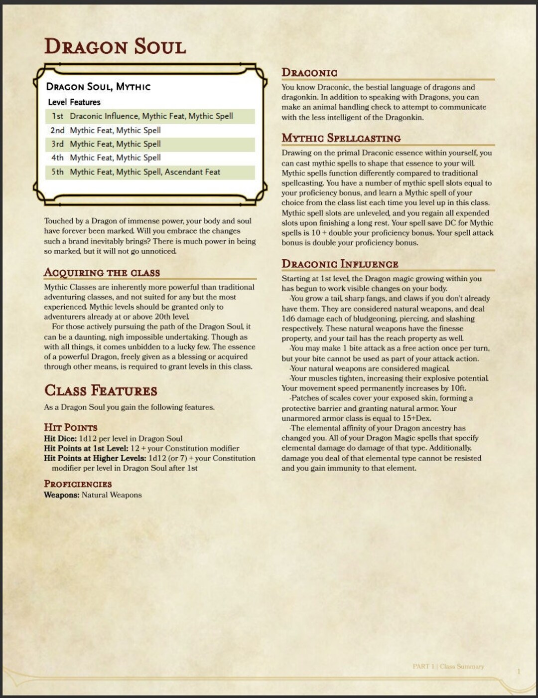 Dragon Soul, Mythic Class for Dnd 5E - Etsy