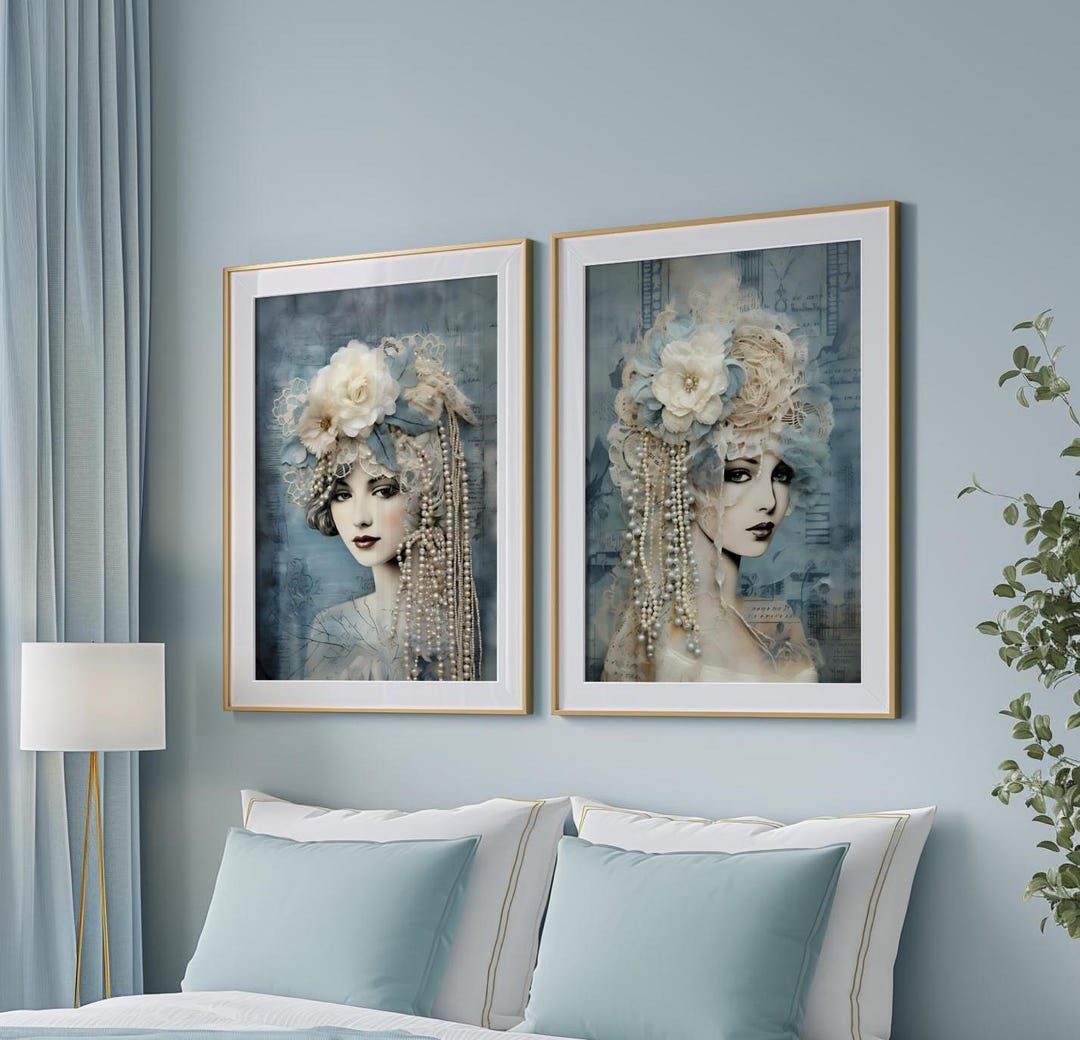 Victorian Lady Portrait Prints: Edwardian Fashion Wall Art (set of 2 ...